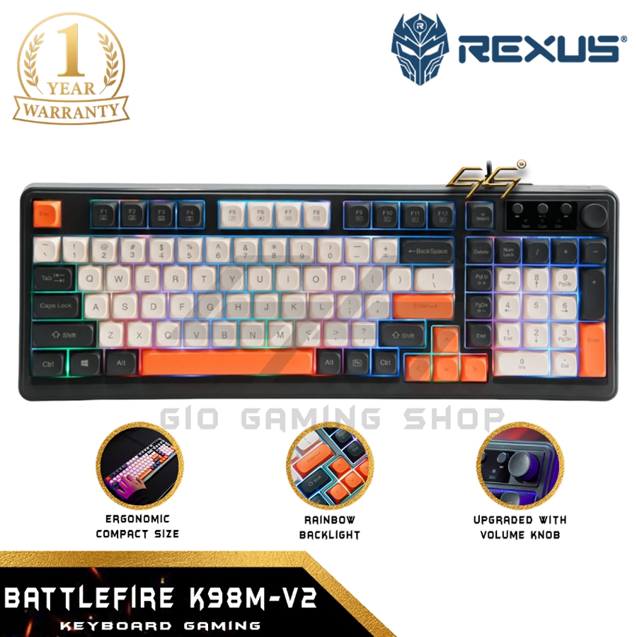 Jual Rexus K98M V2 Keyboard Gaming Wired 98 Tombol Membrane Knob Volume ...