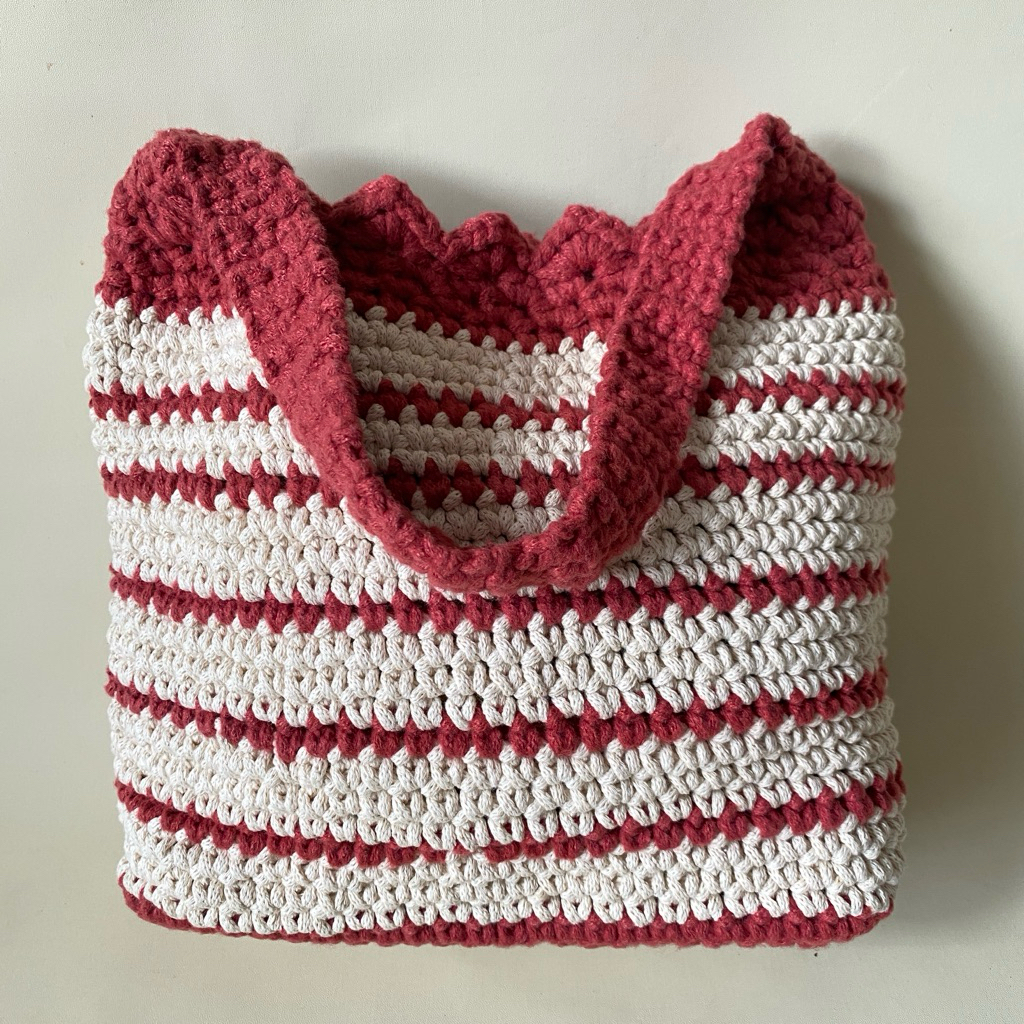 Jual tas rajut tebal merah putih (baca deskripsi) | Shopee Indonesia