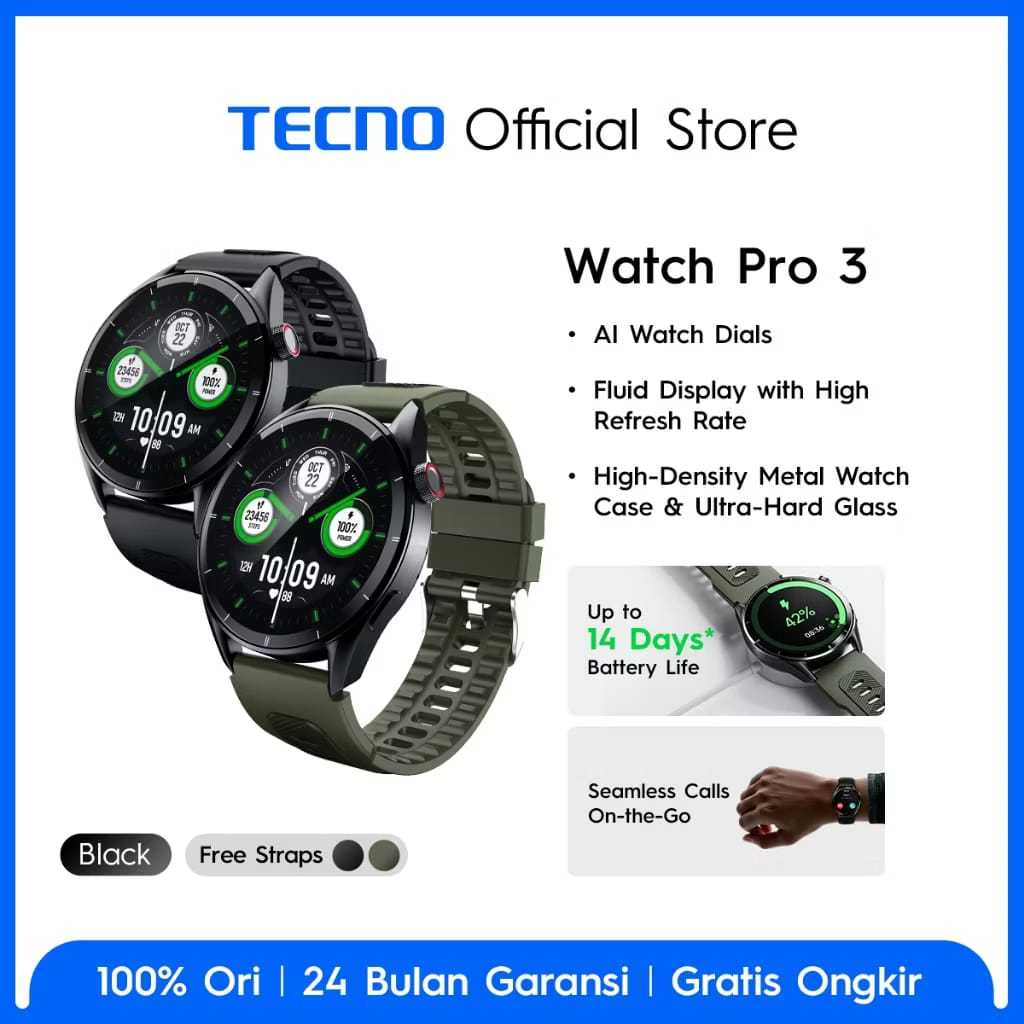 Jual TECNO SMART WATCH PRO 3 BLACK | Shopee Indonesia