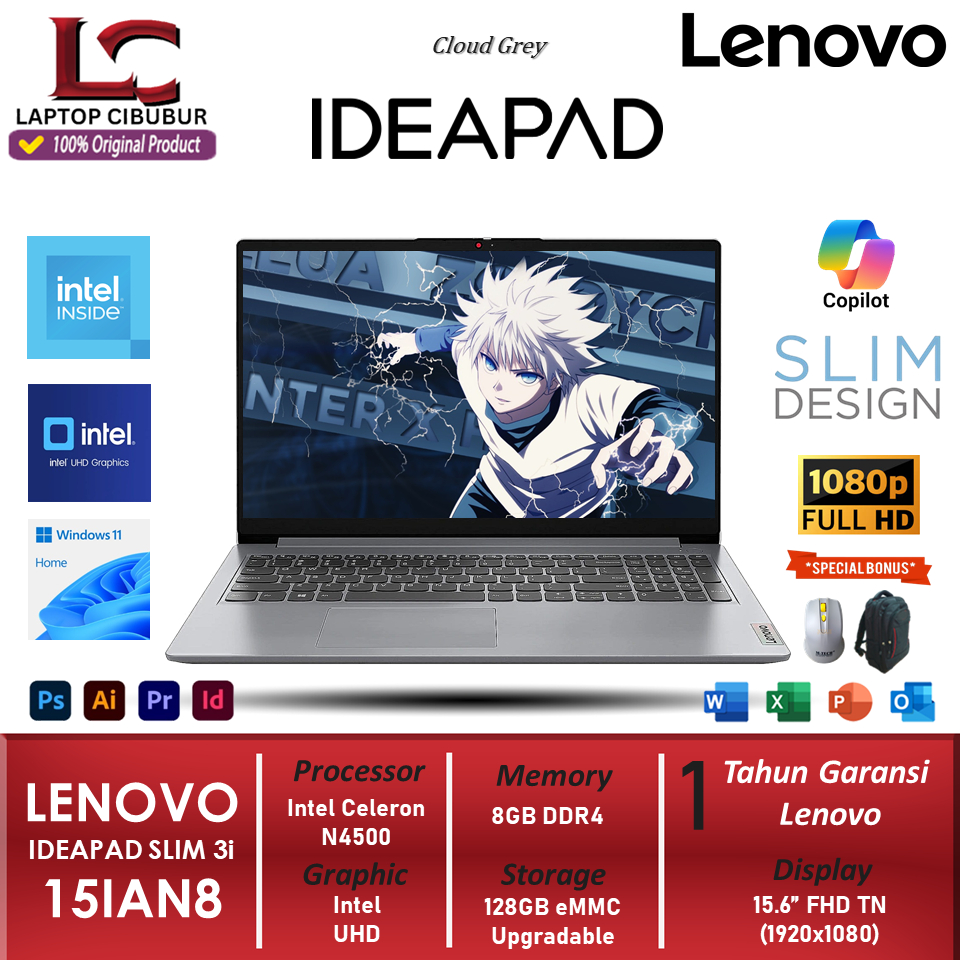 Jual Lenovo Ideapad Slim 1 15 Intel Core N4500 RAM 8GB 512GB SSD 15.6 ...