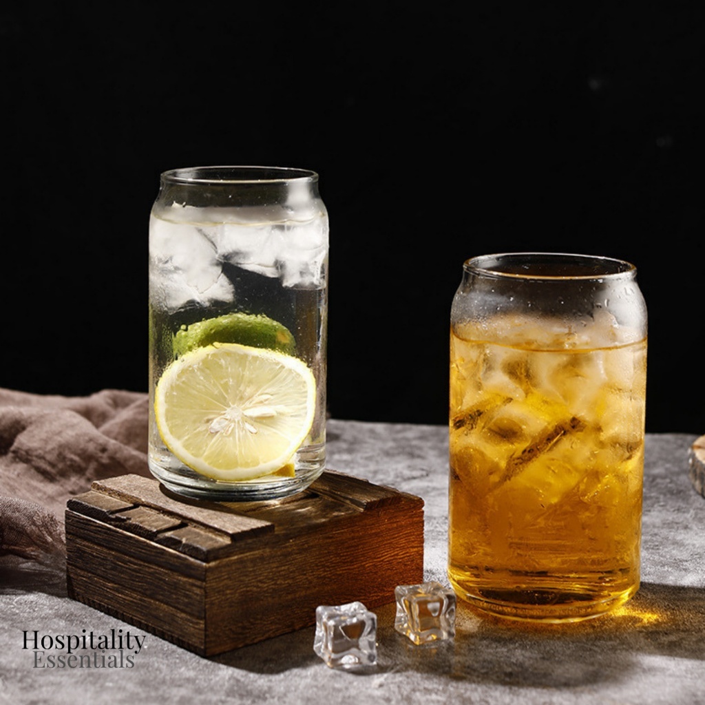 Jual Gelas Minum Kaca Estetik Bentuk Kaleng Glass Cafe Resto Transparan ...