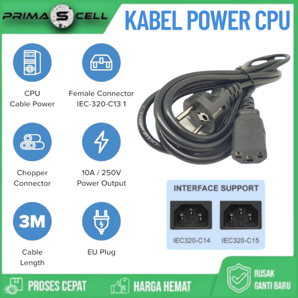 Jual KABEL POWER BAHAN TEBAL PANJANG 3M / KABEL POWER CPU Kabel ...