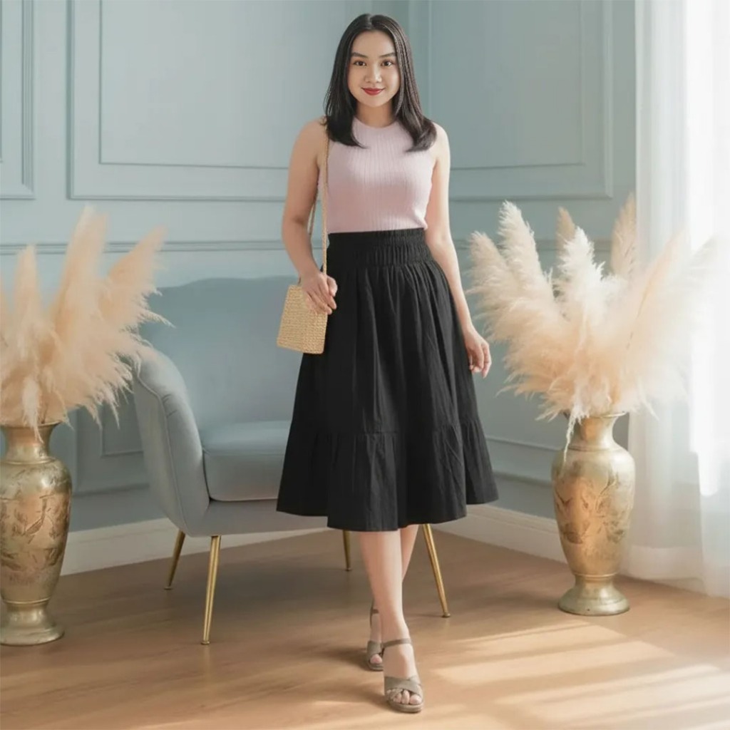 Jual Rok panjang ruffle jumbo karet kerut bawahan Fit Nyaman | Shopee ...