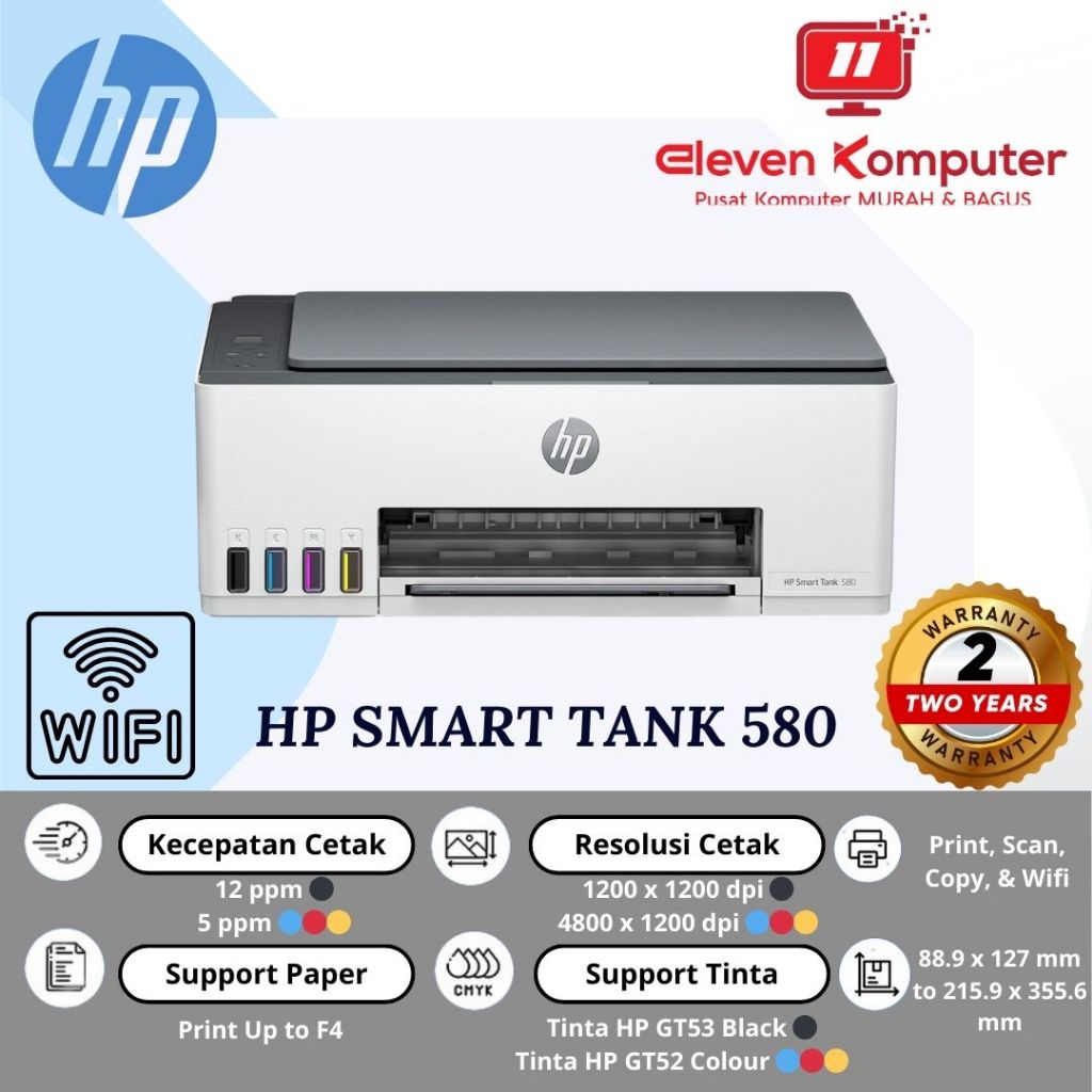 Jual Printer HP Smart Tank AIO 580 Printer Wifi Multifungsi Printer HP ...