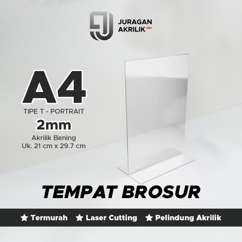 Jual Tempat Brosur Akrilik A4 2mm Potrait - 2 Sisi / Stand QRIS Meja ...