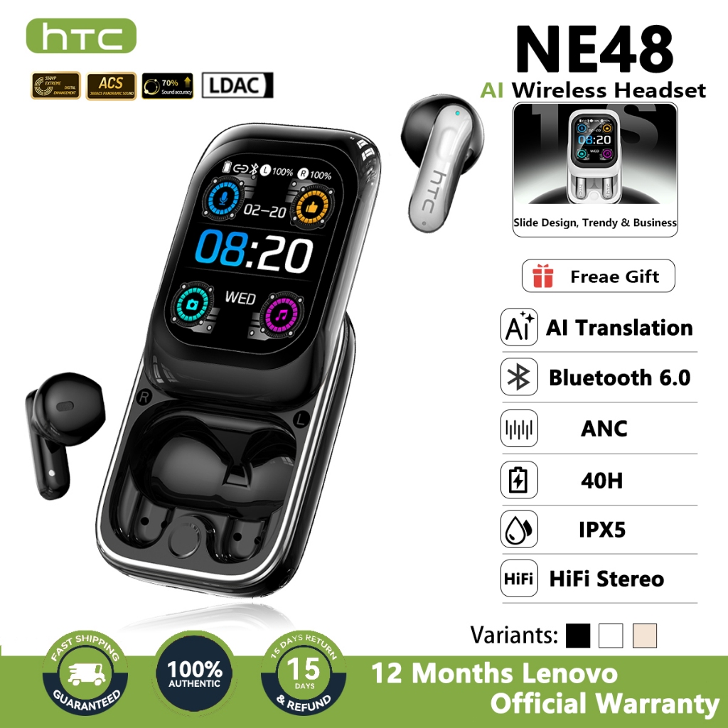 Jual HTC NE48 Wireless Bluetooth Earphones New 2026 Model Sliding ...