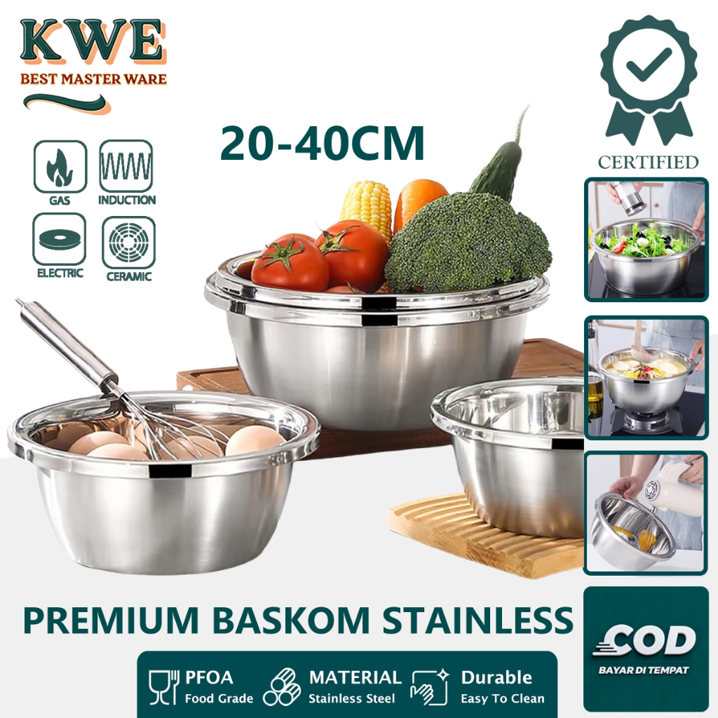 Jual KWE Premium Adonan Baskom Stainless 20-40cm Desain tebal dan lebar ...