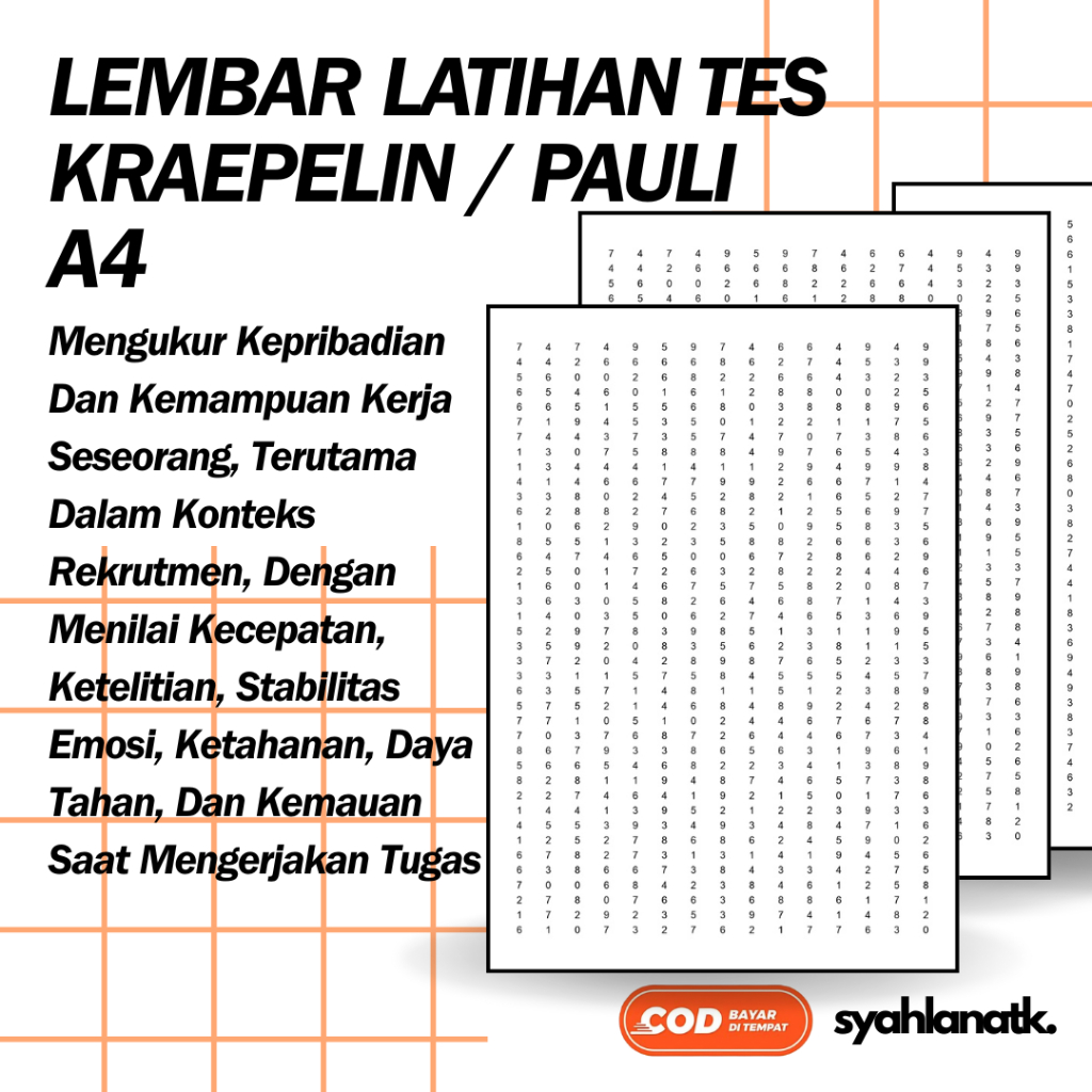 Jual KRAEPELIN / PAULI / KORAN / PSIKOTES - LEMBAR LATIHAN TES UKURAN ...