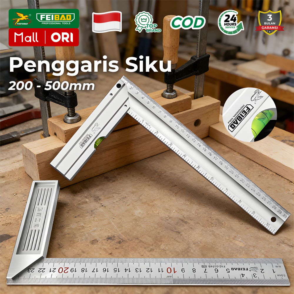 Jual FEIBAO Penggaris Siku L Baja 20cm - 60cm | Alat Ukur Siku Tukang ...