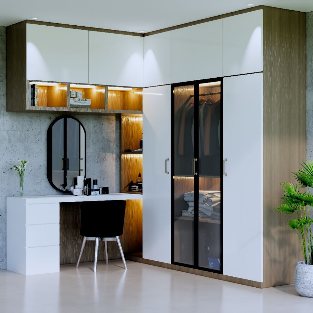 Jual Lemari Pakaian Custom Minimalis Modern + Meja Rias | Wardrobe ...