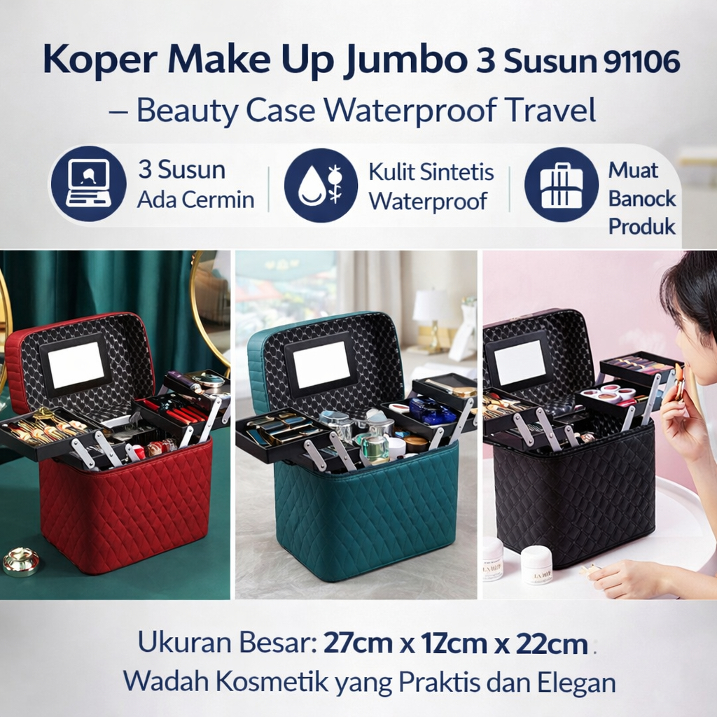 Jual Koper Make Up Jumbo 3 Susun 91106 – Beauty Case Waterproof Travel ...