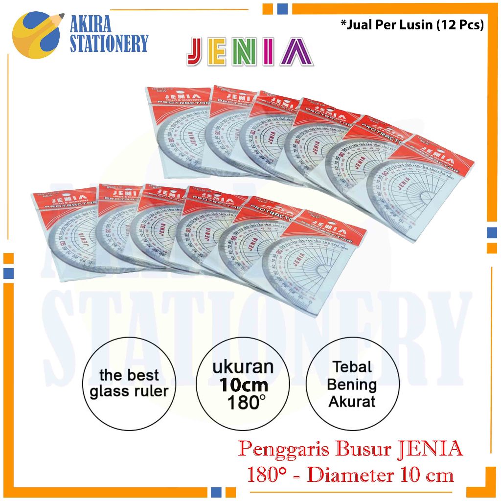 Jual Penggaris Busur Jenia Lebar 10 cm - 180 Derajat / Garisan Mika ...