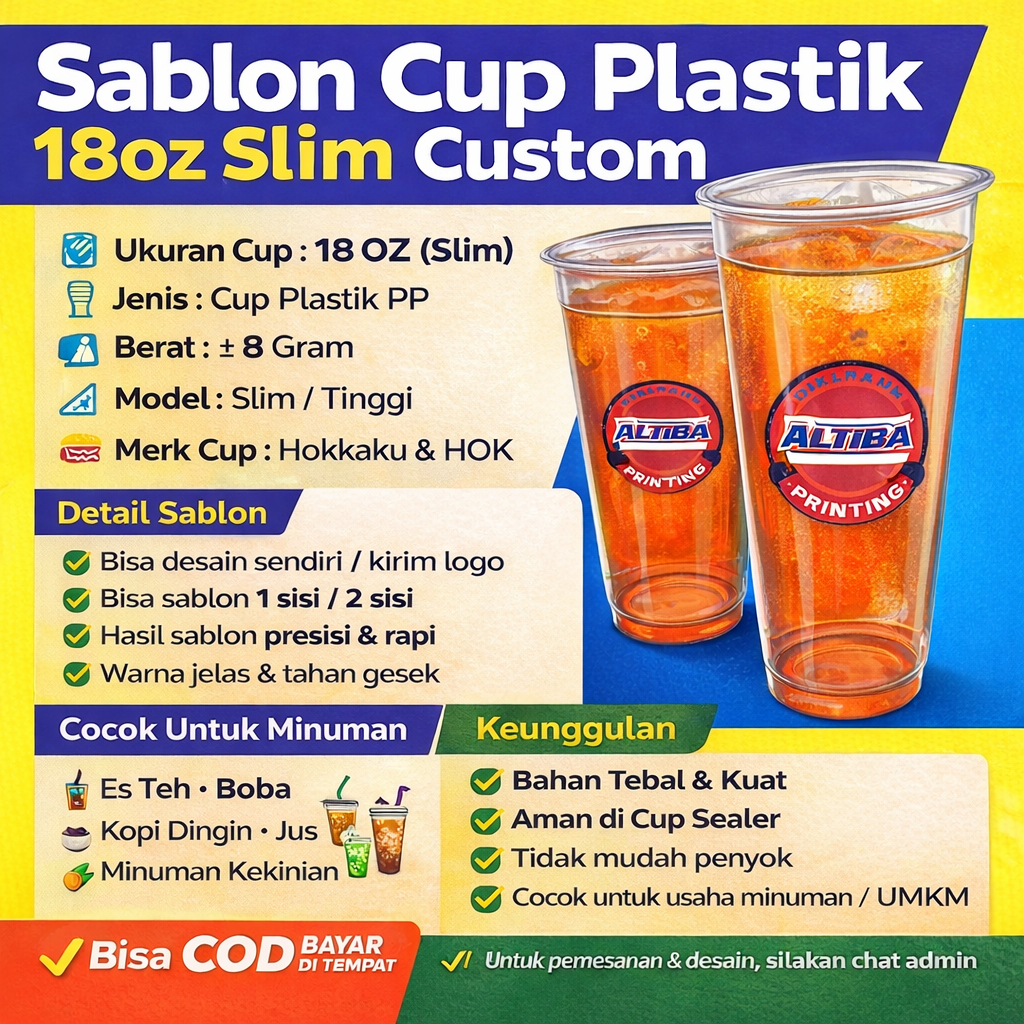 Jual Sablon Gelas Plastik 18oz Slim Custom | Cup Minuman Merk Hokkaku ...
