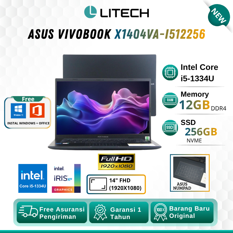 Jual Asus VivoBook X1404VA Core i5-1334U Ram 12GB SSD 1TB Layar 14" FHD ...