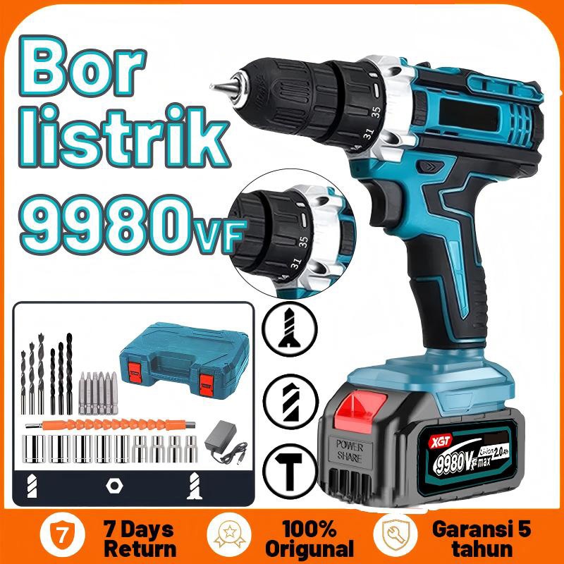 Jual Mesin bor 2baterai 9980vf cas 10mm bor listrik murah bor tangan ...