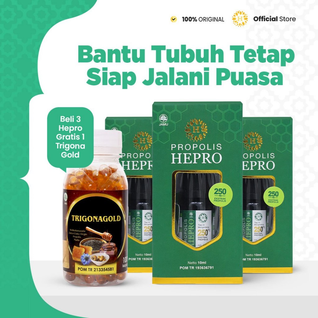 Jual Propolis Hepro Paket 3 Botol [ Free 1 Pcs Trigona Gold 100 Kaps ...