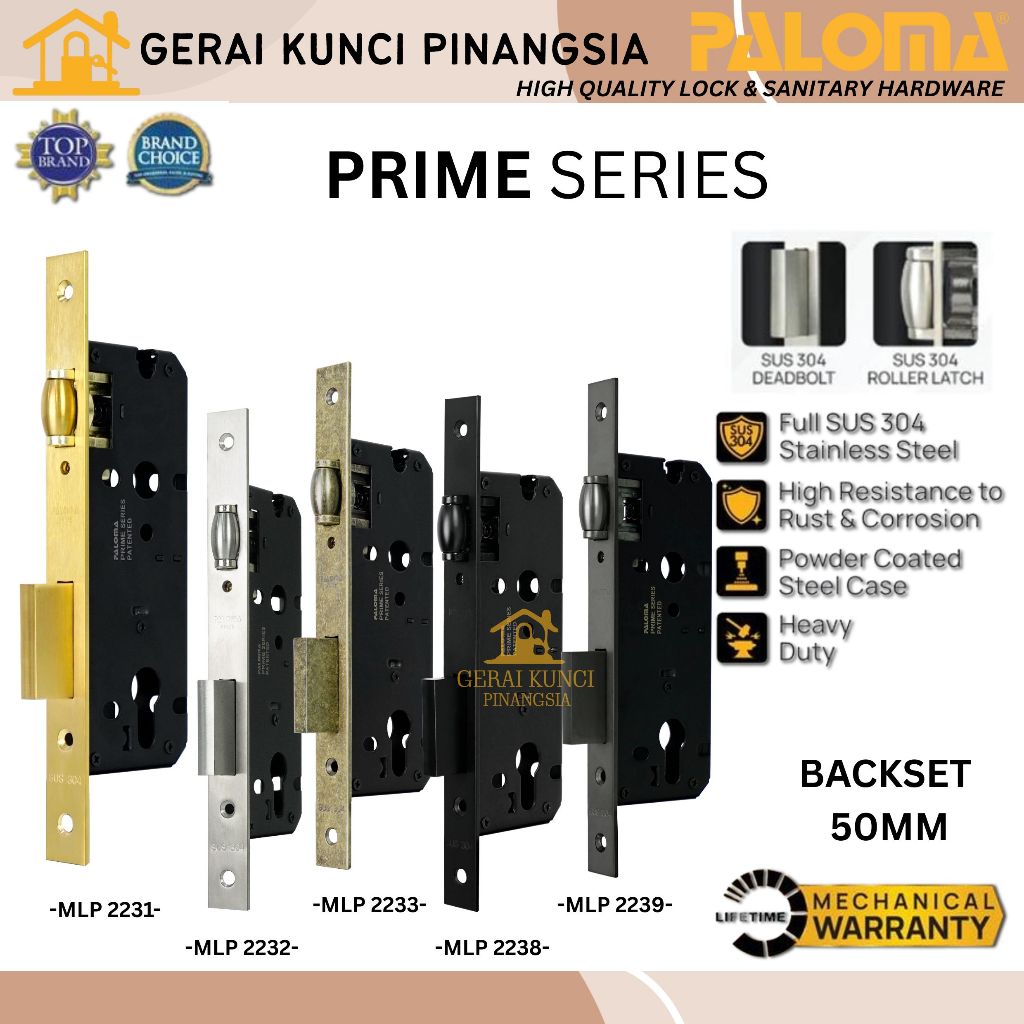 Jual Paloma Mortise Lock Body Kunci Pelor Pelor Pintu Backset 50MM 5cm ...