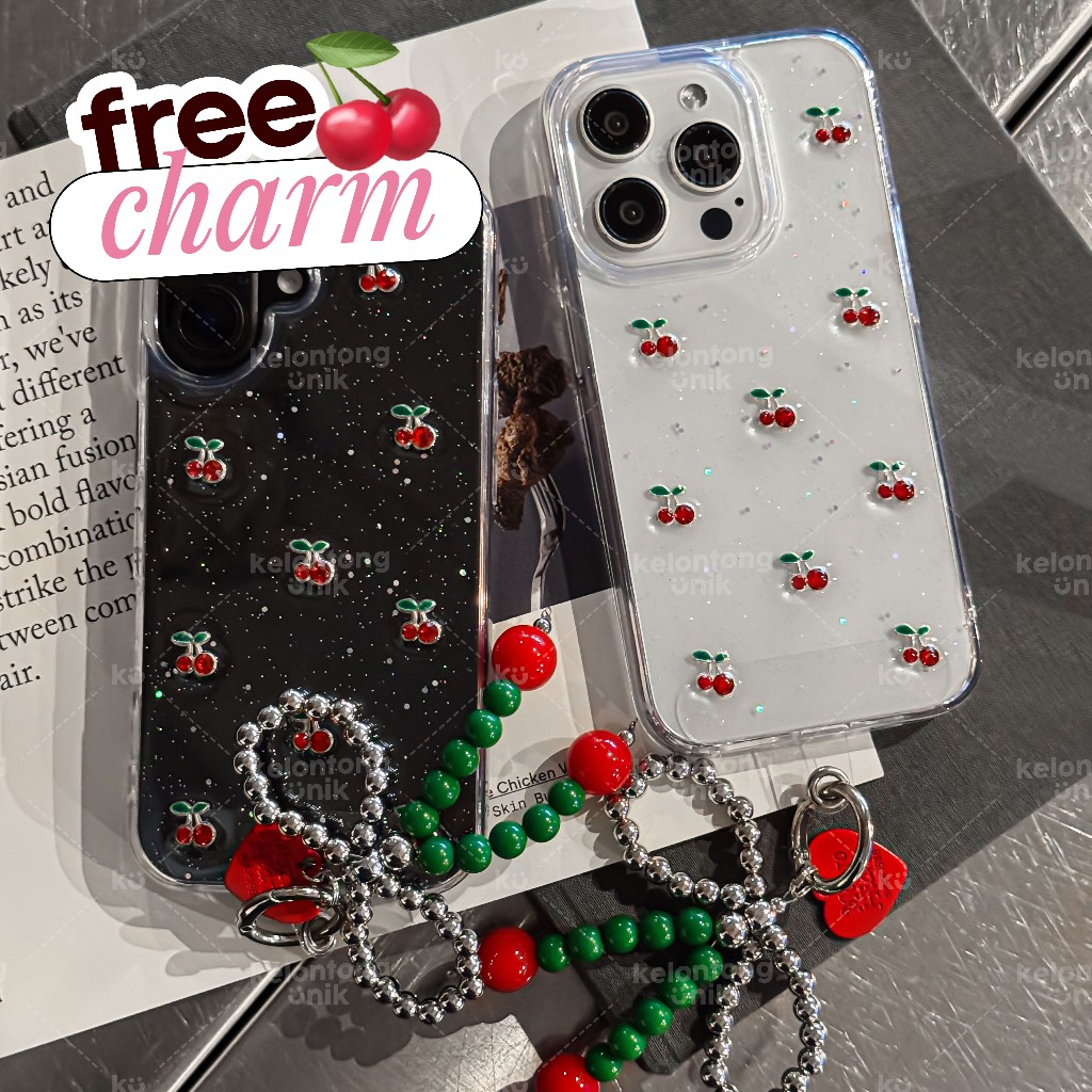 Jual [FREE CHARM] KELONTONG UNIK | 3D Cherry Clear Glitter Case ...