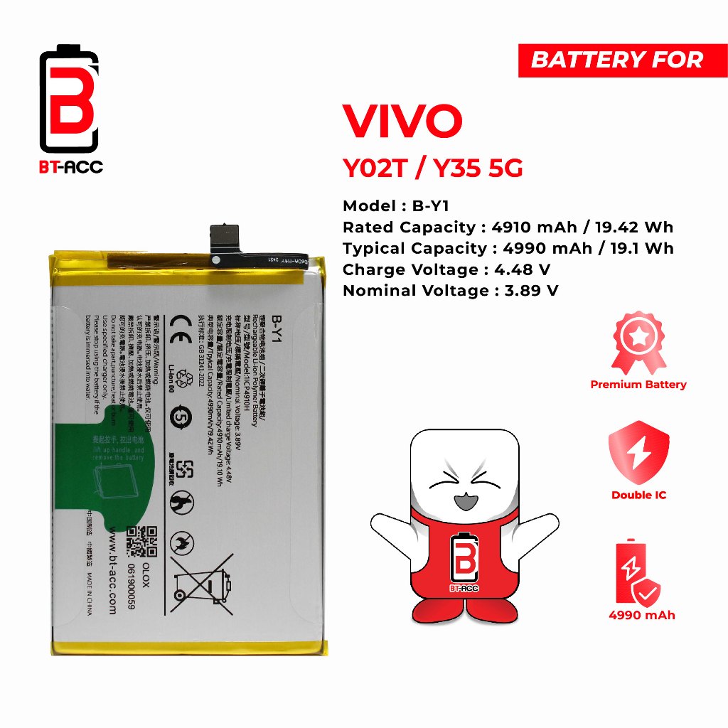 Jual BT-ACC B-Y1 Battery Baterai Batre For Vivo Y02T / Y35 5G | Shopee ...