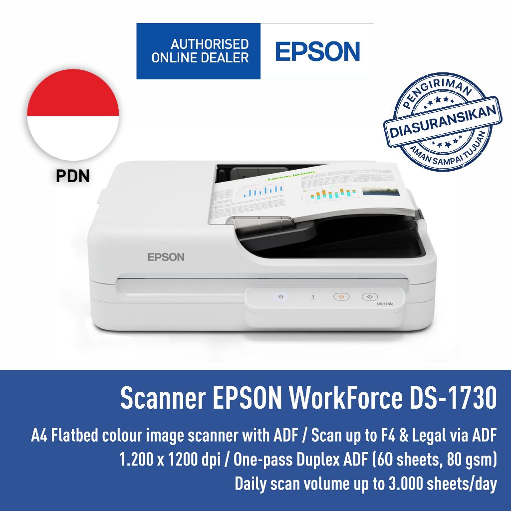 Jual Scanner Epson DS-1730 DS 1730 DS1730 Duplex ADF Flatbed A4 USB ...