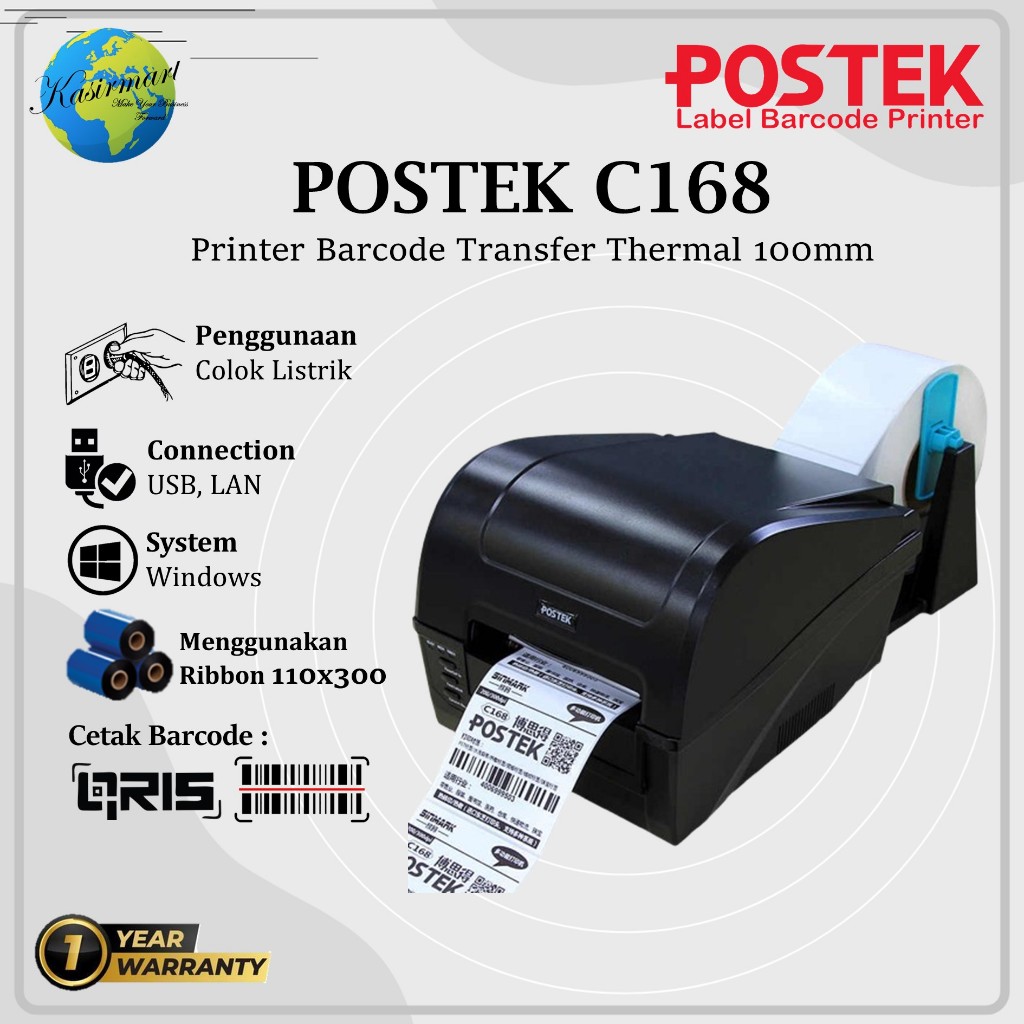 Jual Postek C168 Printer Label Barcode Transfer Thermal A6 C 168 C 168 ...