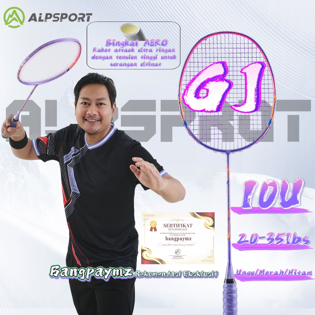 Jual ALPSPORT GJ Max 35LBS 10U 52G Raket Bulutangkis Ungu/Hitam/Merah ...
