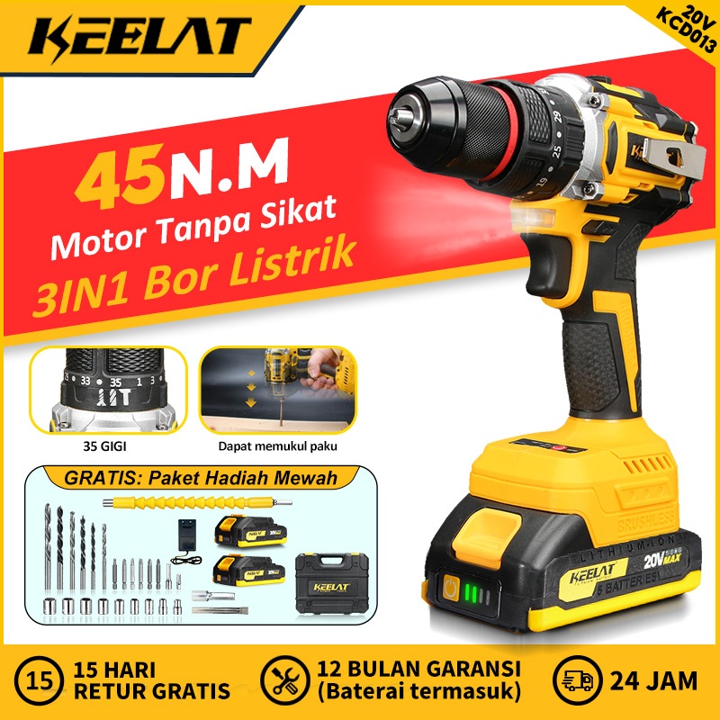 Jual KEELAT KCD013 20V Bor Baterai Brushless 10mm Mesin Bor Cordless ...