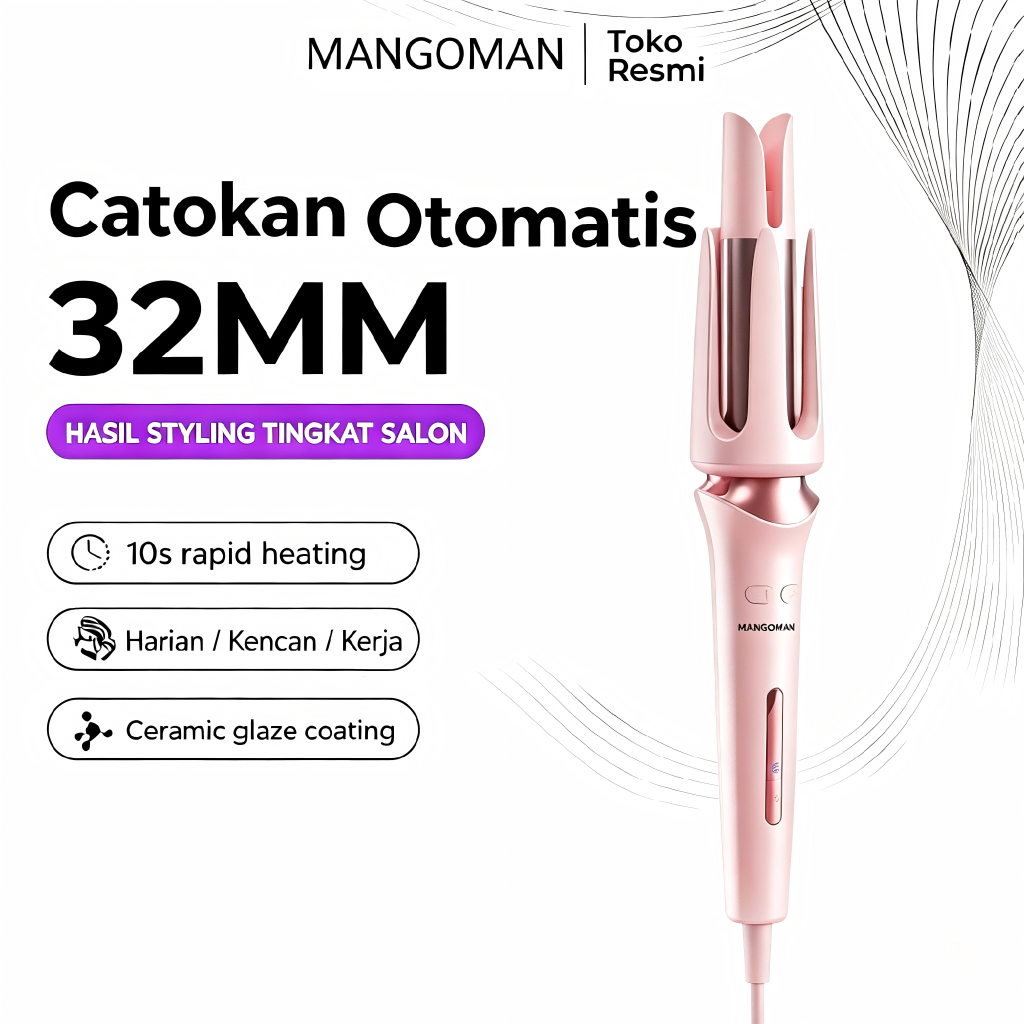 Jual MANGOMAN Catokan Rambut Ceramics 32mm Catokan Curly Otomatis Curly ...