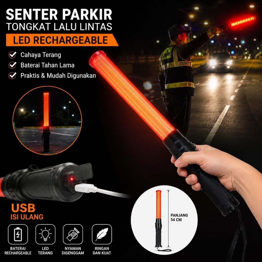 Jual Senter Parkir Tongkat Lalu Lintas LED Rechargeable USB | Traffic ...