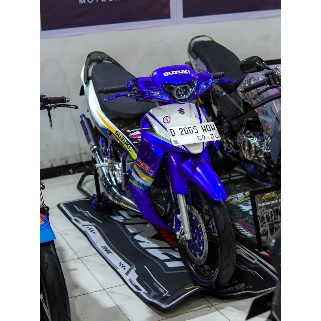 Jual Knalpot Satria 2 Tak Bm Power Full Blue Half Silencer Karbon ...