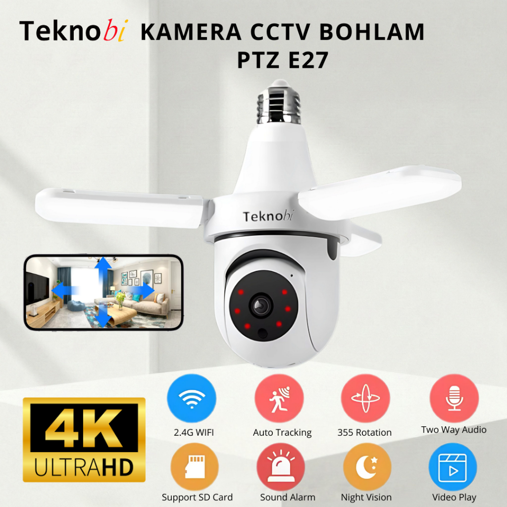 Jual Teknobi Kamera Lampu Led Wireless IP Camera Camera CCTV Lampu Wifi ...