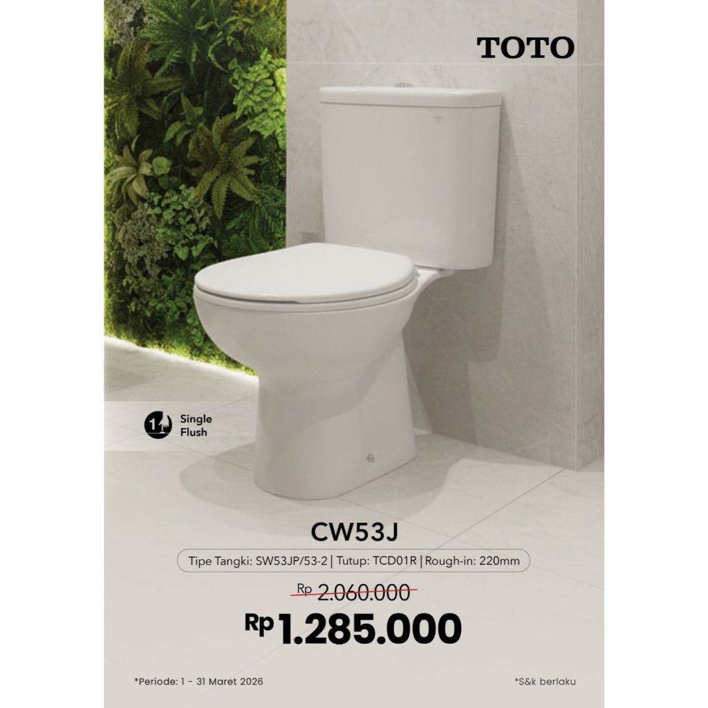 Jual Closet TOTO CW 53 J + TCD-01R (TUTUP BIASA) | Shopee Indonesia