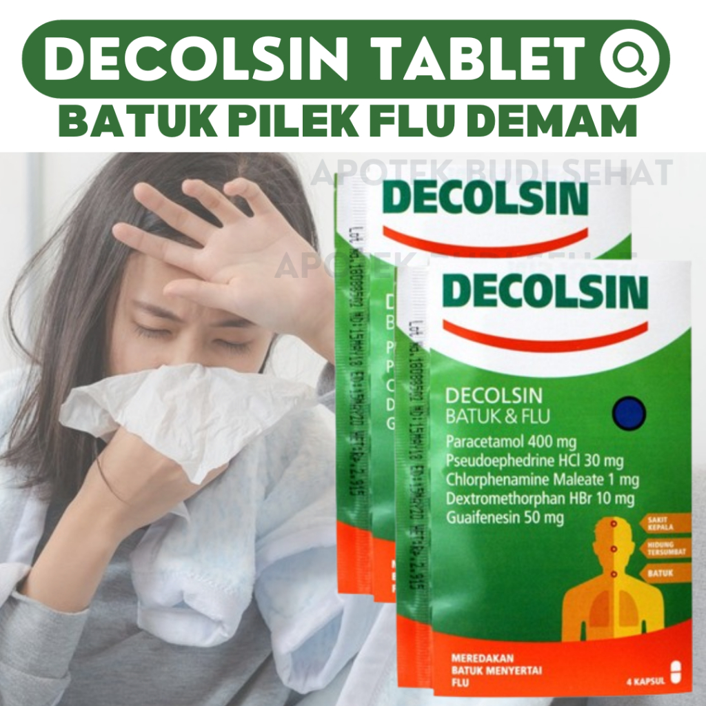 Jual DECOLSIN Tablet Meredakan Batuk Flu Demam Sakit Kepala Hidung ...