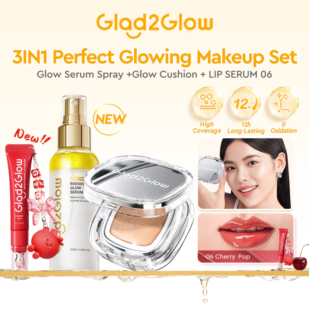 Jual Glad2Glow Perfect Cover Glow Cushion 3in1 Set - Brightening serum ...