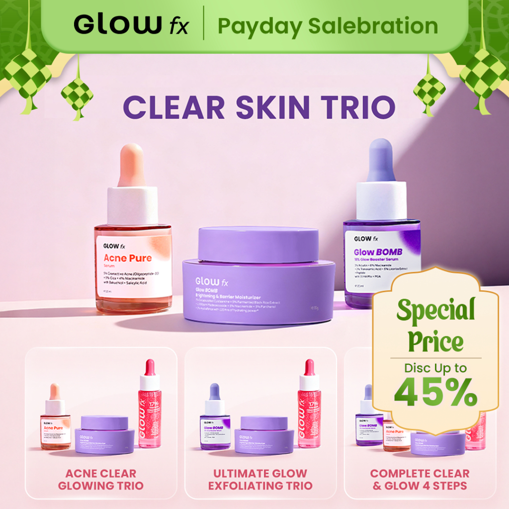 Jual GLOW fx BEAUTY [Clear Skin Trio] Acne Pure Serum 20mL + Glow Bomb ...