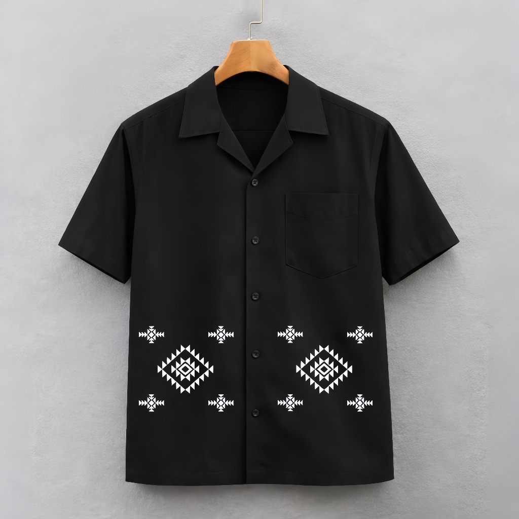 Jual Kemeja Vintage Pria Wanita Lengan Pendek Motif Aztec Black Premium ...