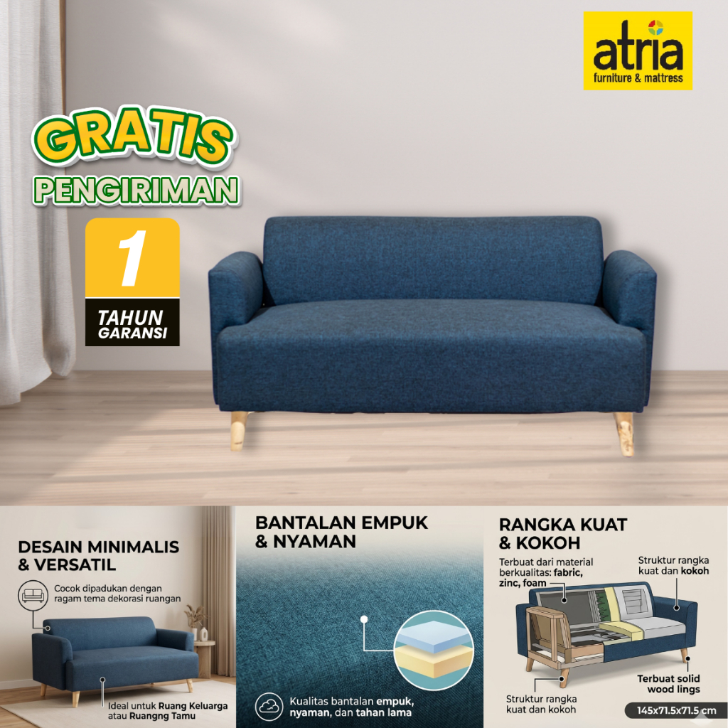 Jual Atria Sofa Fabric 2 Dudukan Tamara 145x71.5x71.5 MYSTIC | Shopee ...