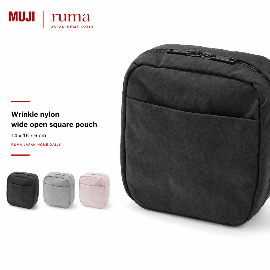 Jual MUJI Wrinkle Nylon Square Pouch Wide Opening Tas Makeup Travel ...