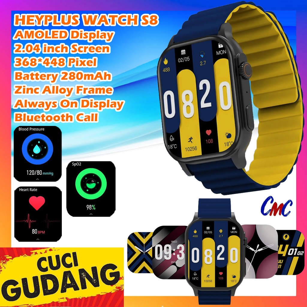Jual Hey Plus Watch S8 Smartwatch AMOLED 2.04 inch Heyplus Pria Wanita ...