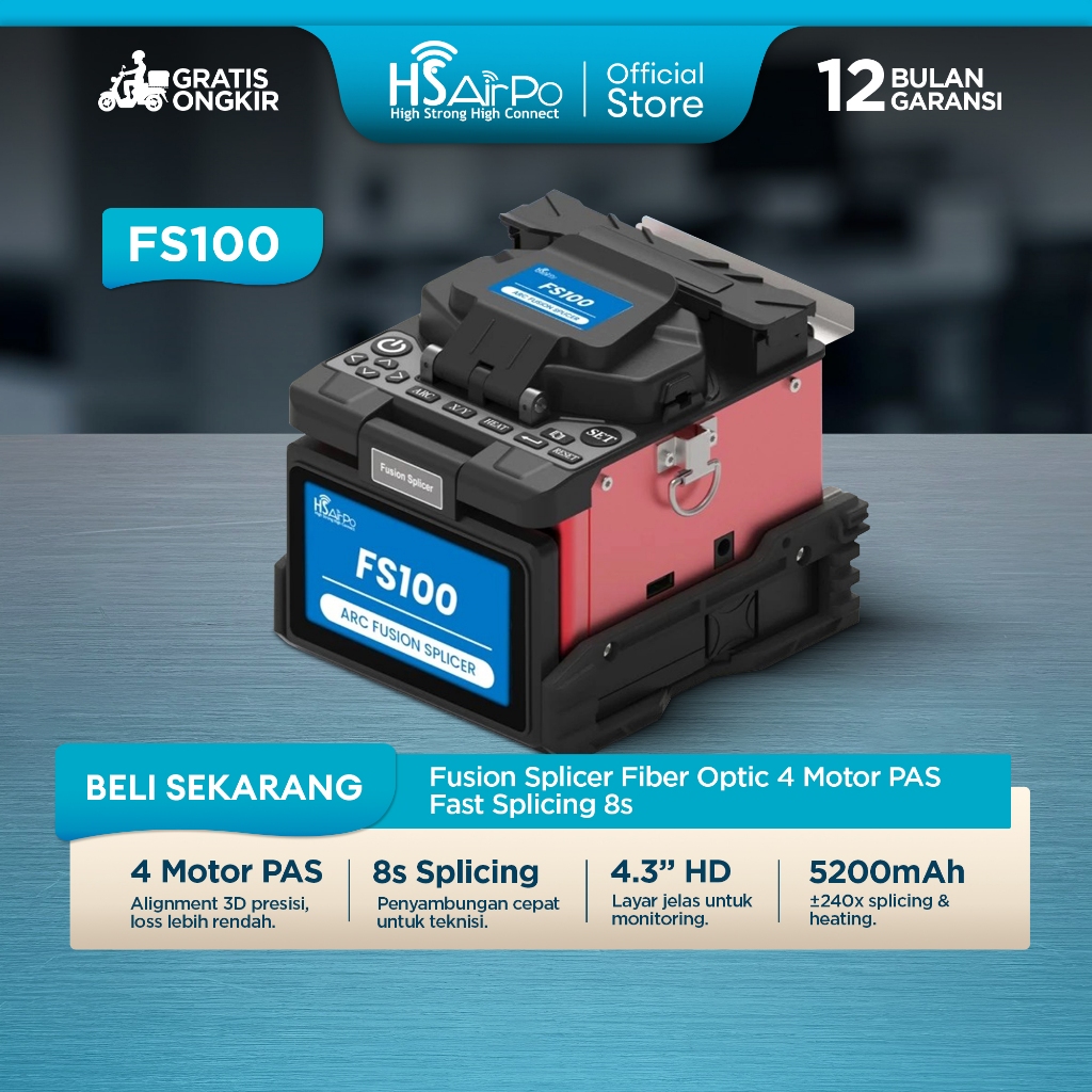 Jual HSAirPo FS100 Optical Fiber Fusion Splicer Fiber Optic 4 Motor ...