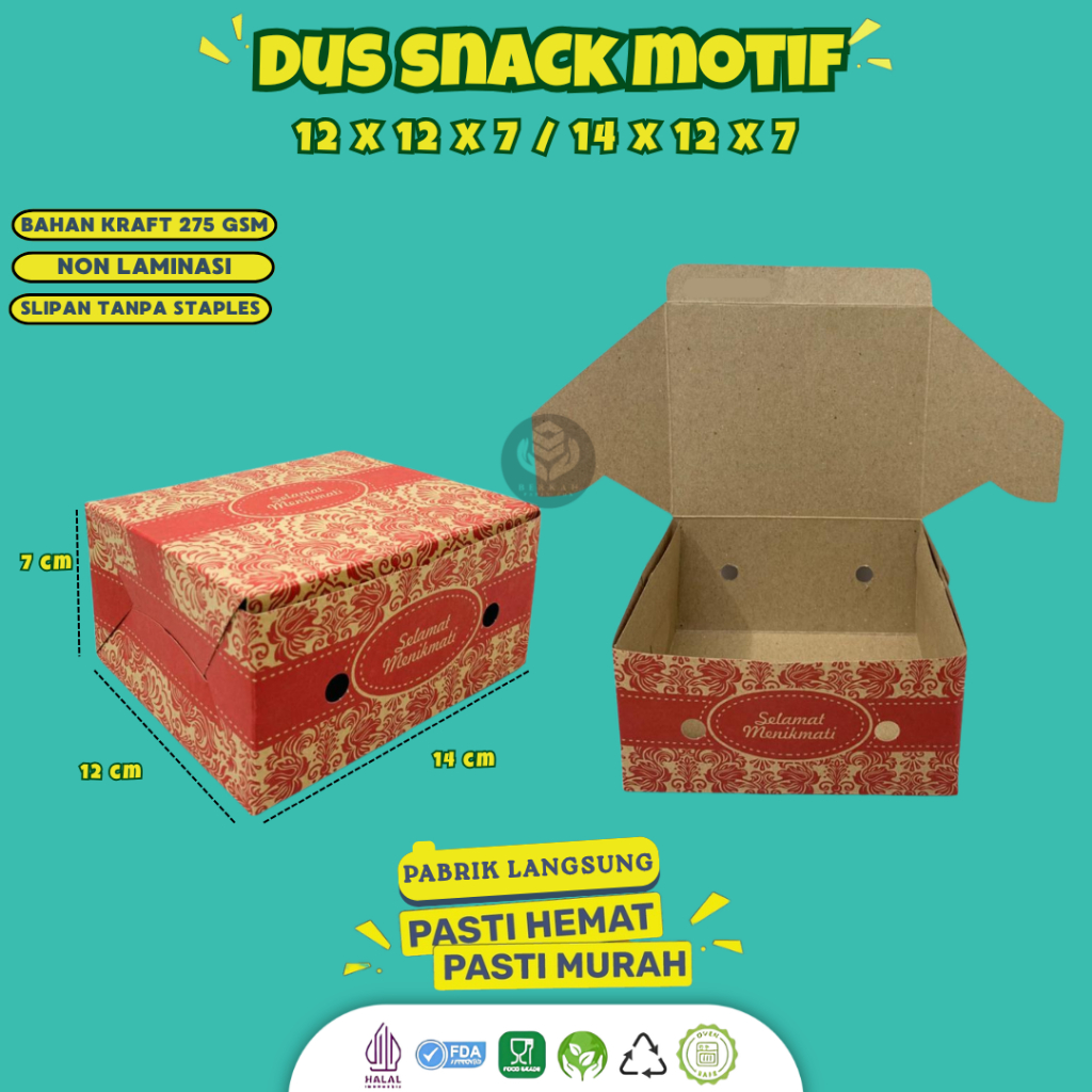 Jual (50 Pcs) Dus Snack Kue Roti 12x12 & 14x12 / Snack Box 12x12 ...