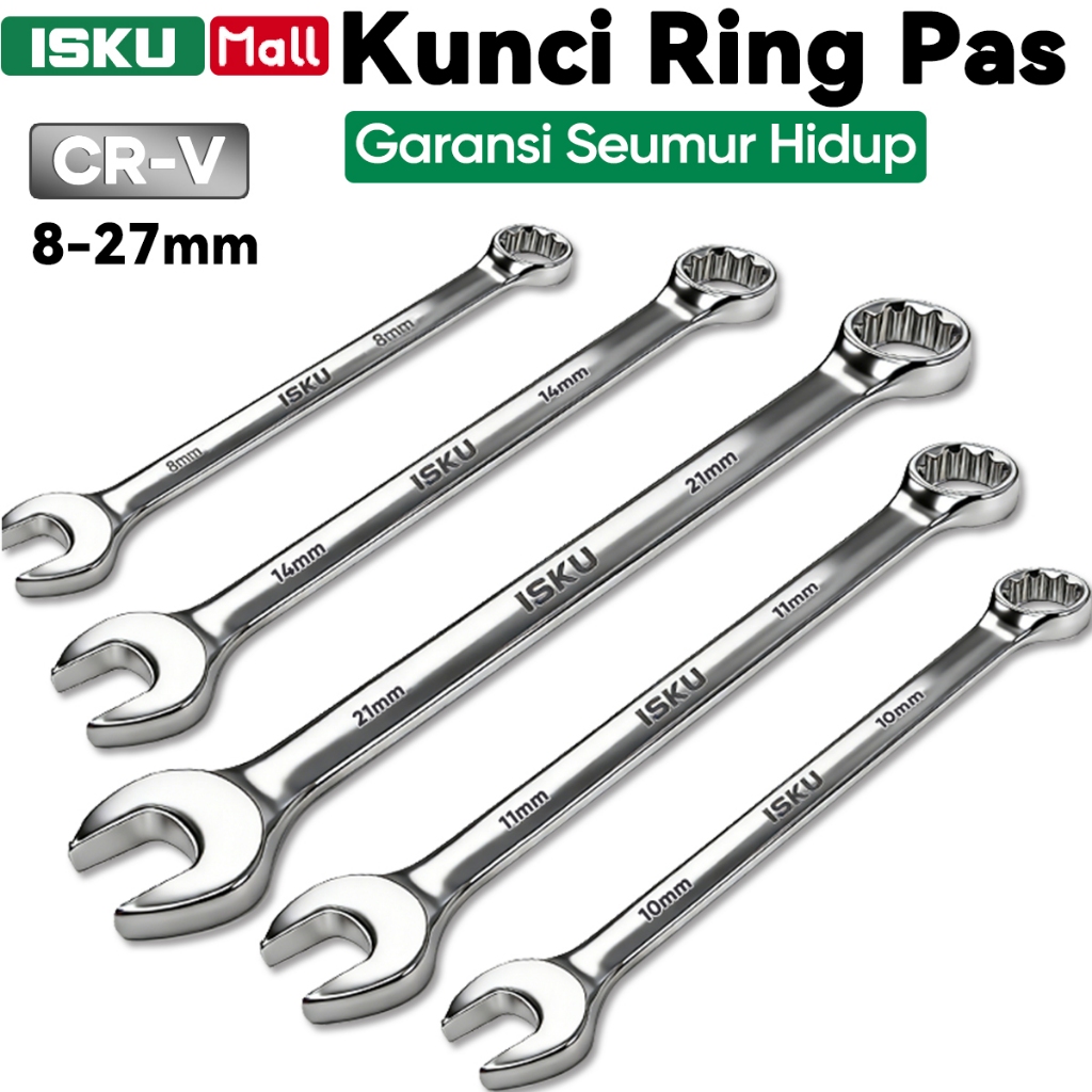 Jual ISKU Kunci Ring Pas Satuan 8-27mm CR-V Combination Wrench Kunci ...
