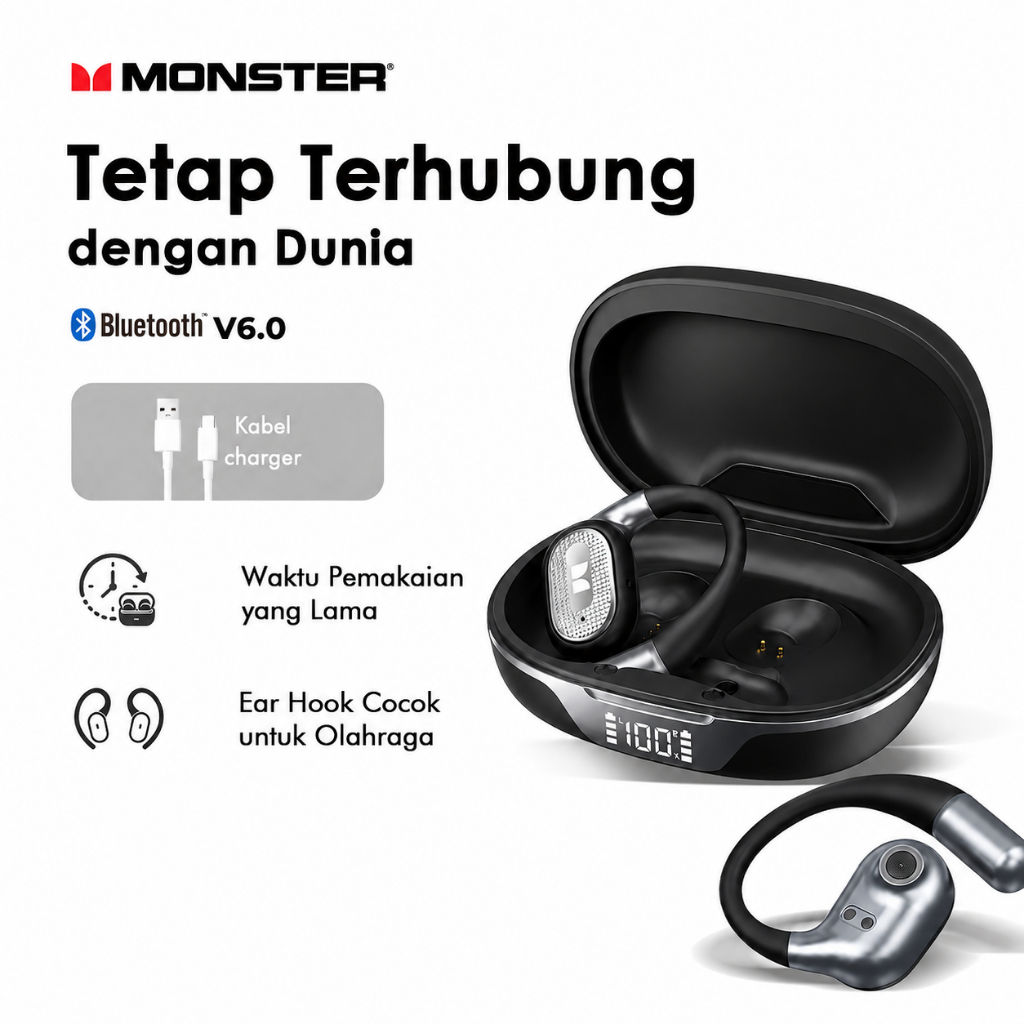 Jual Monster M500 Earhook Wireless Earbuds Open Ear Bluetooth 6.0 ...