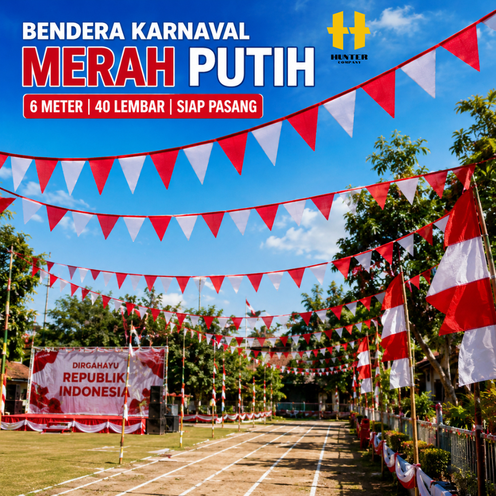 Jual Bendera Karnaval Merah Putih 6 Meter Isi 40 Bendera Segitiga Umbul ...
