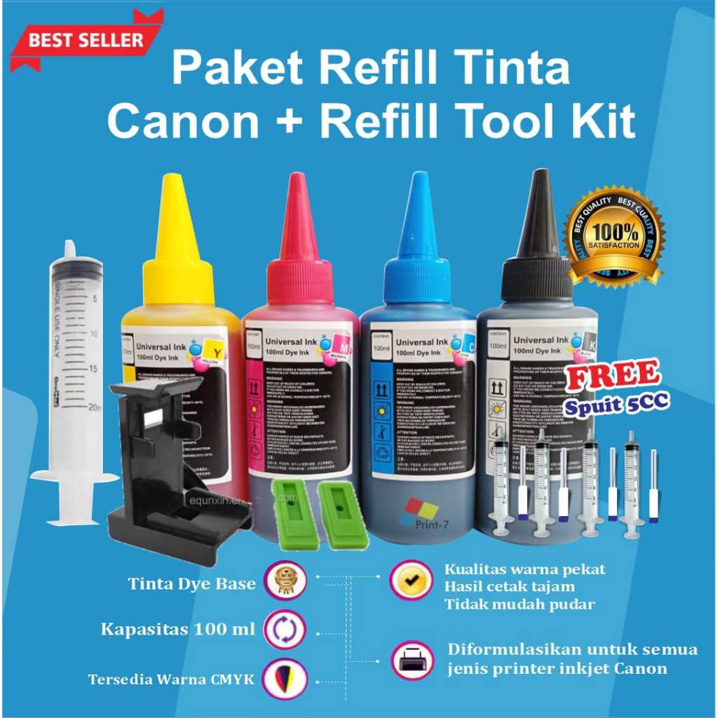 Jual Paket Tinta Infus Printer 4 Warna 100ml Refill Canon IP2770 ...