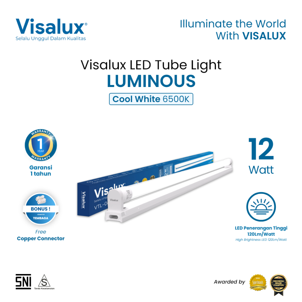 Jual Visalux Lampu LED TL Luminous T8 6500K Cool Daylight Putih 12W ...
