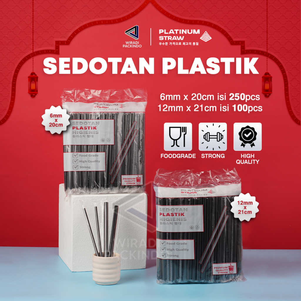 Jual Sedotan Plastik Steril Hitam 6mm x 20cm / 12mm x 21cm / Sedotan ...