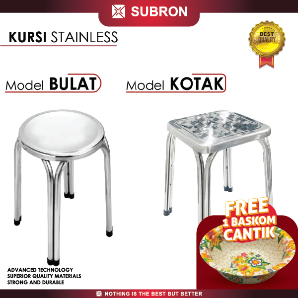 Jual SUBRON Bangku 47cm Kursi Baso Bulat Stainless Tinggi FREE BASKOM ...