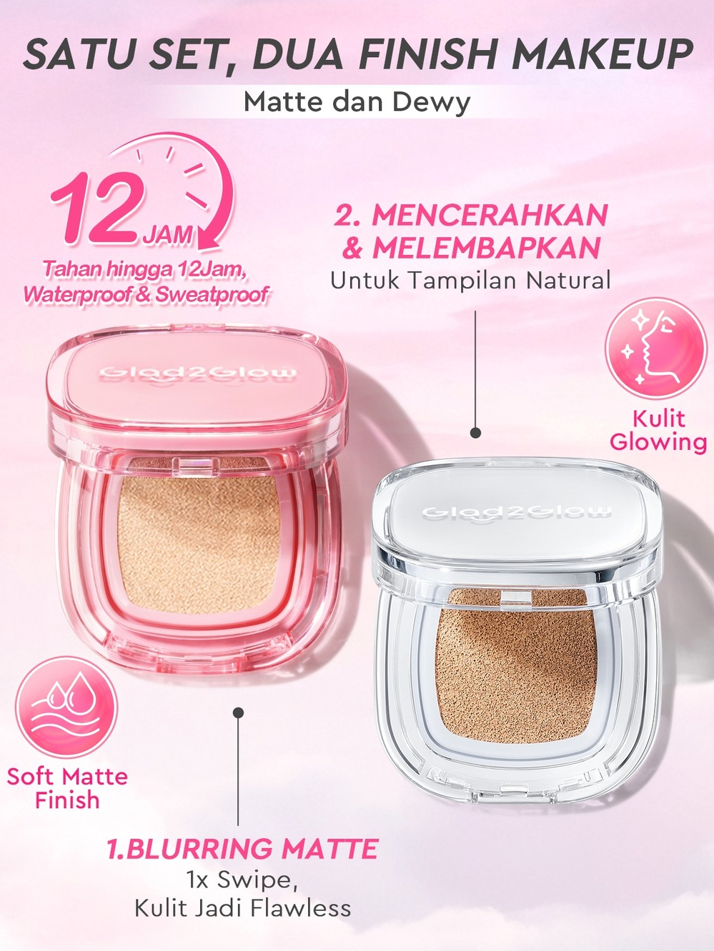 Jual Glad2Glow Perfect Cover Cushion Foundation High coverage&Tahan ...