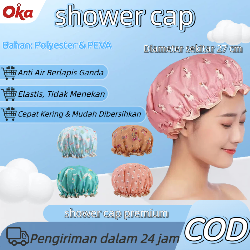 Jual Shower Cap Topi Mandi Wanita Premium Tahan Air Besar Motif Lucu ...